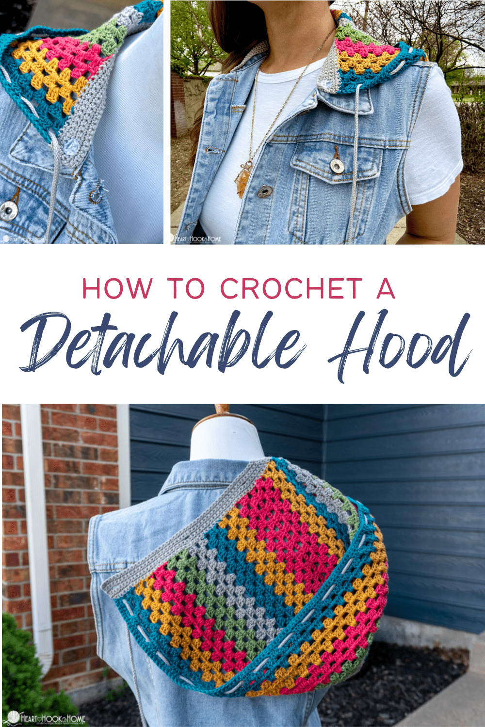 Detachable Granny Stitch Crochet Hood - Heart Hook Home