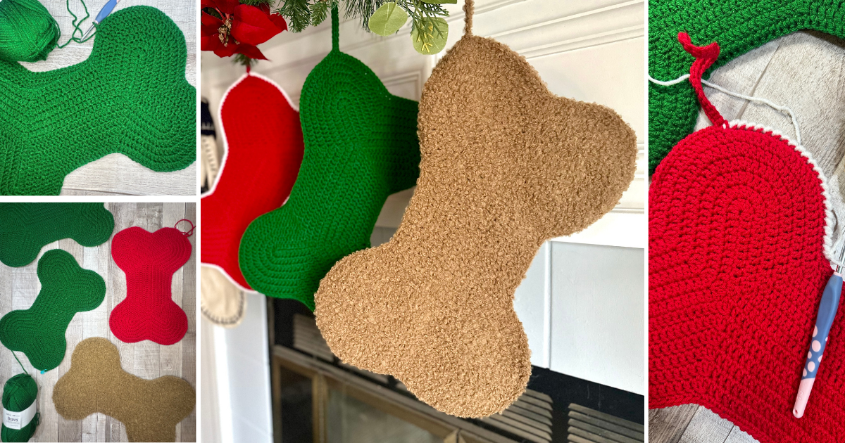 Dog Bone Christmas Stocking Crochet Pattern - Heart Hook Home
