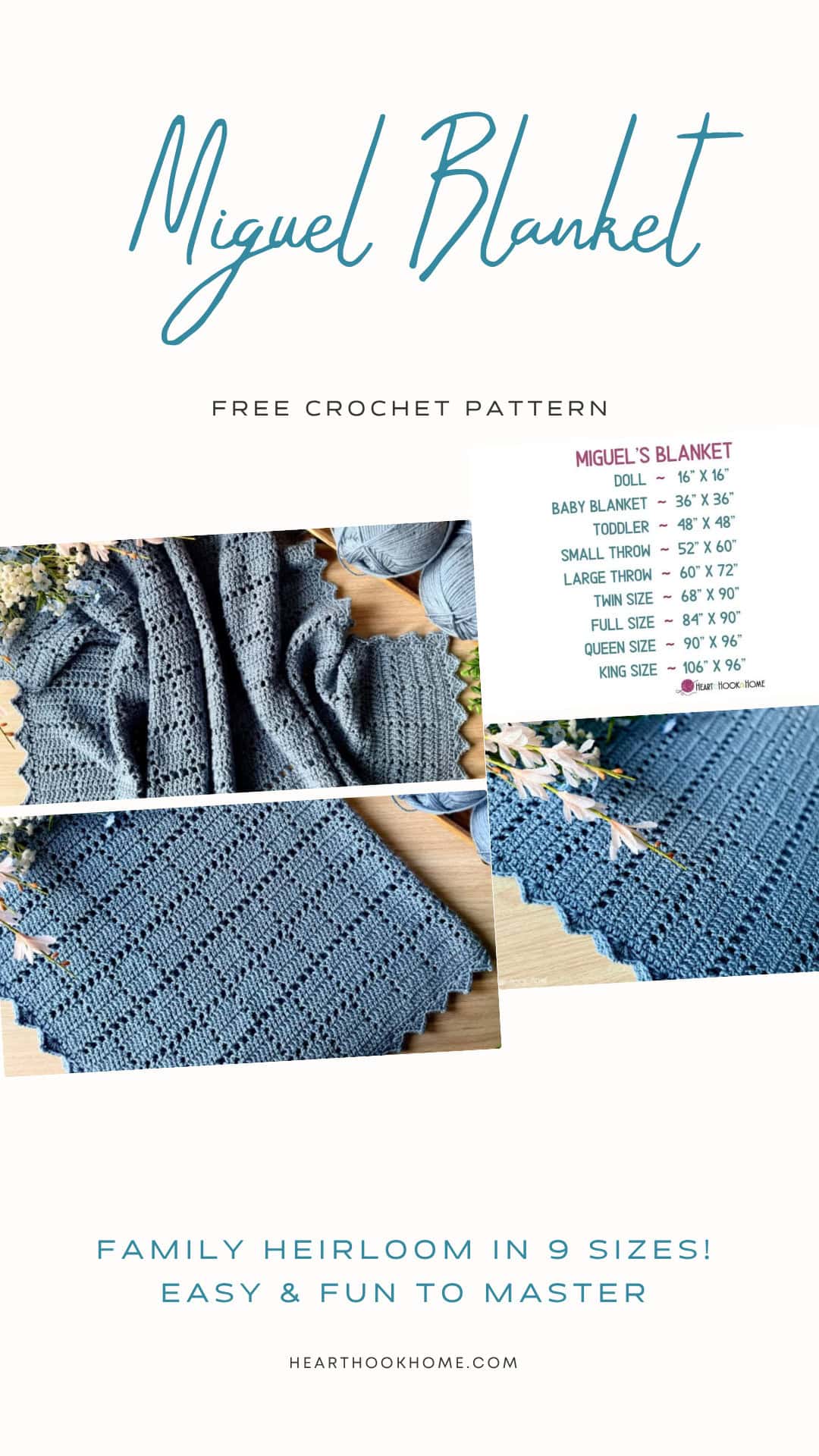 The Miguel Blanket - Free Crochet Pattern in 9 sizes - Heart Hook Home
